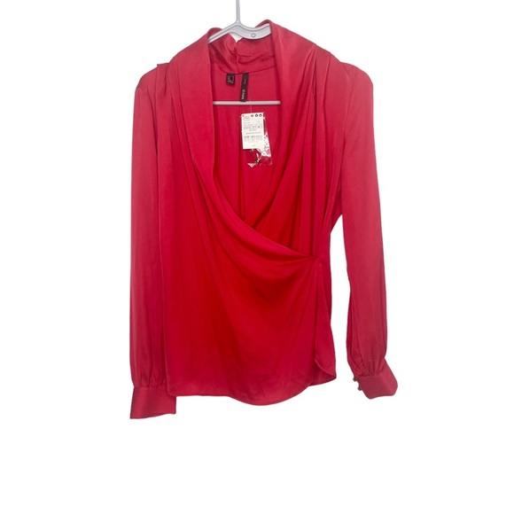 Mango | Tops | Mng Mango Red Satin Faux Wrap Blouse Medium Nwt G | Poshmark